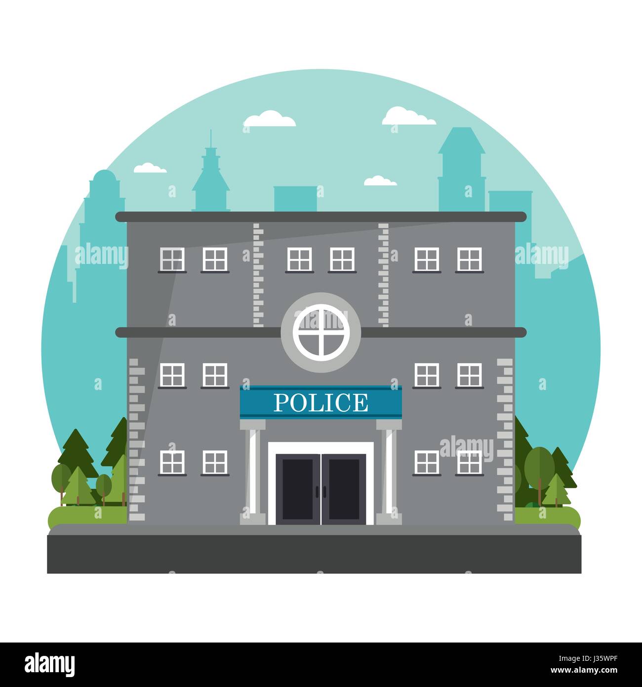 building police brick board tree city background Stock Vector Image ...