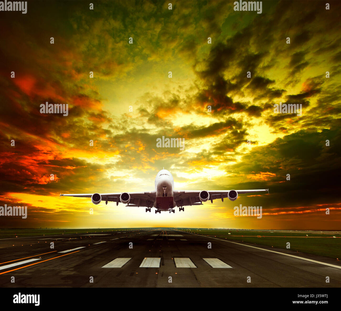 passenger plane ready to take off on airport runways use for traveling ...