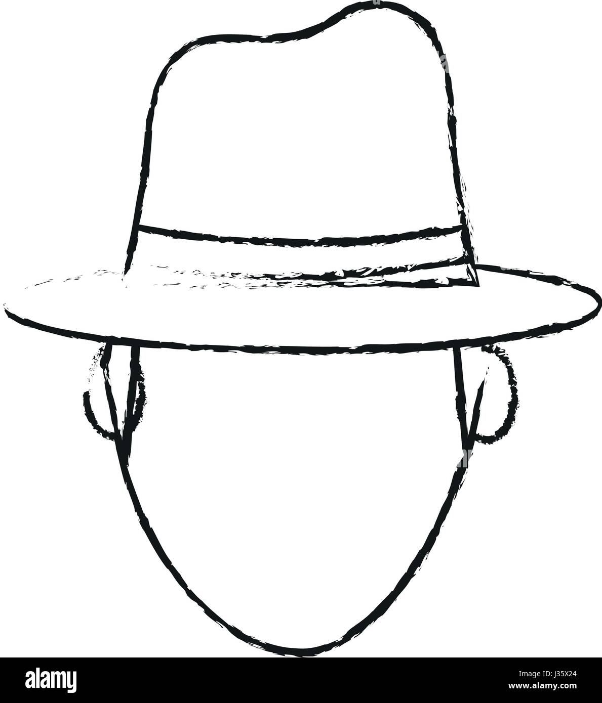 blurred silhouette front view faceless explorer man with hat Stock ...