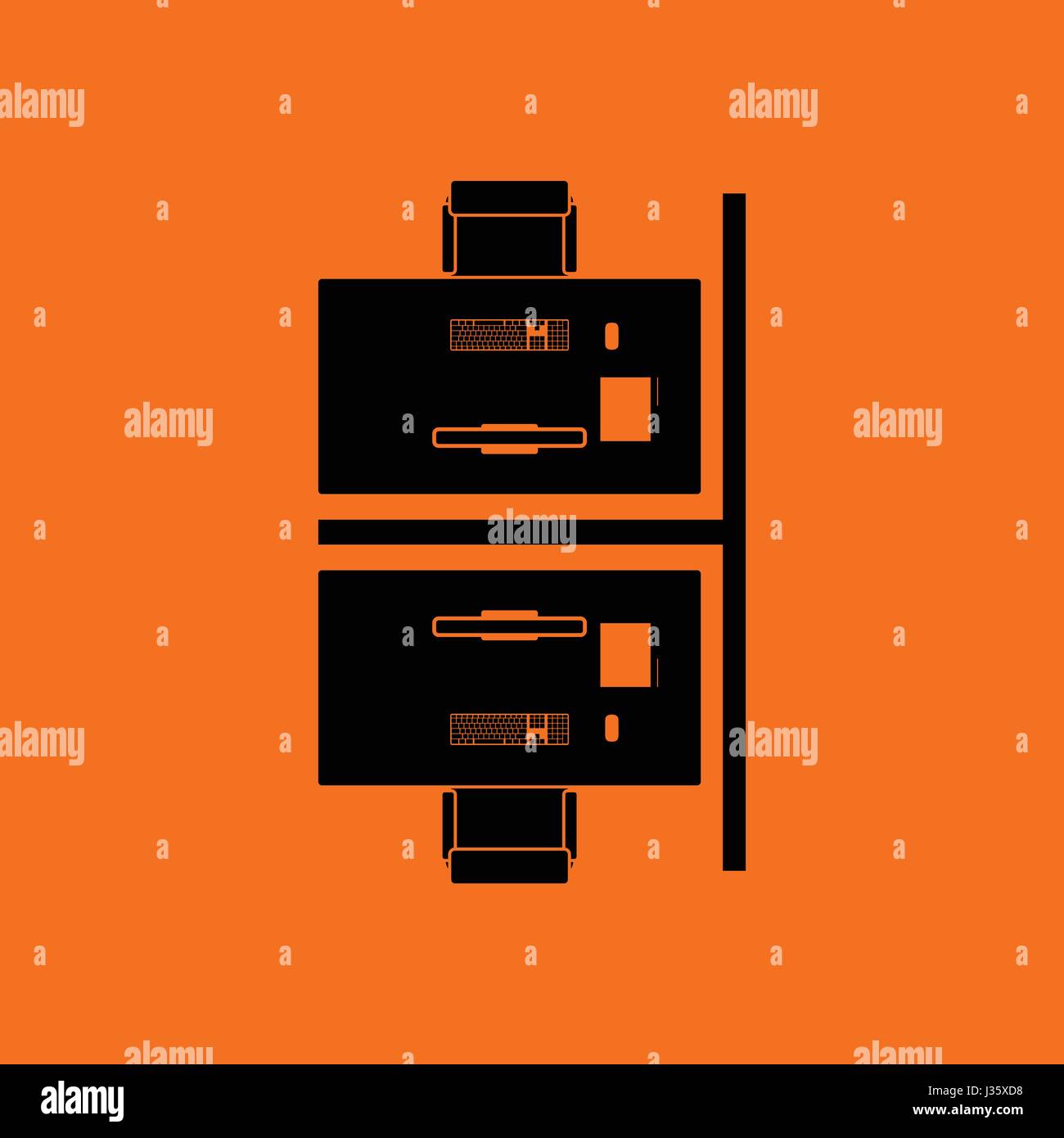 Office table top view icon. Orange background with black. Vector ...