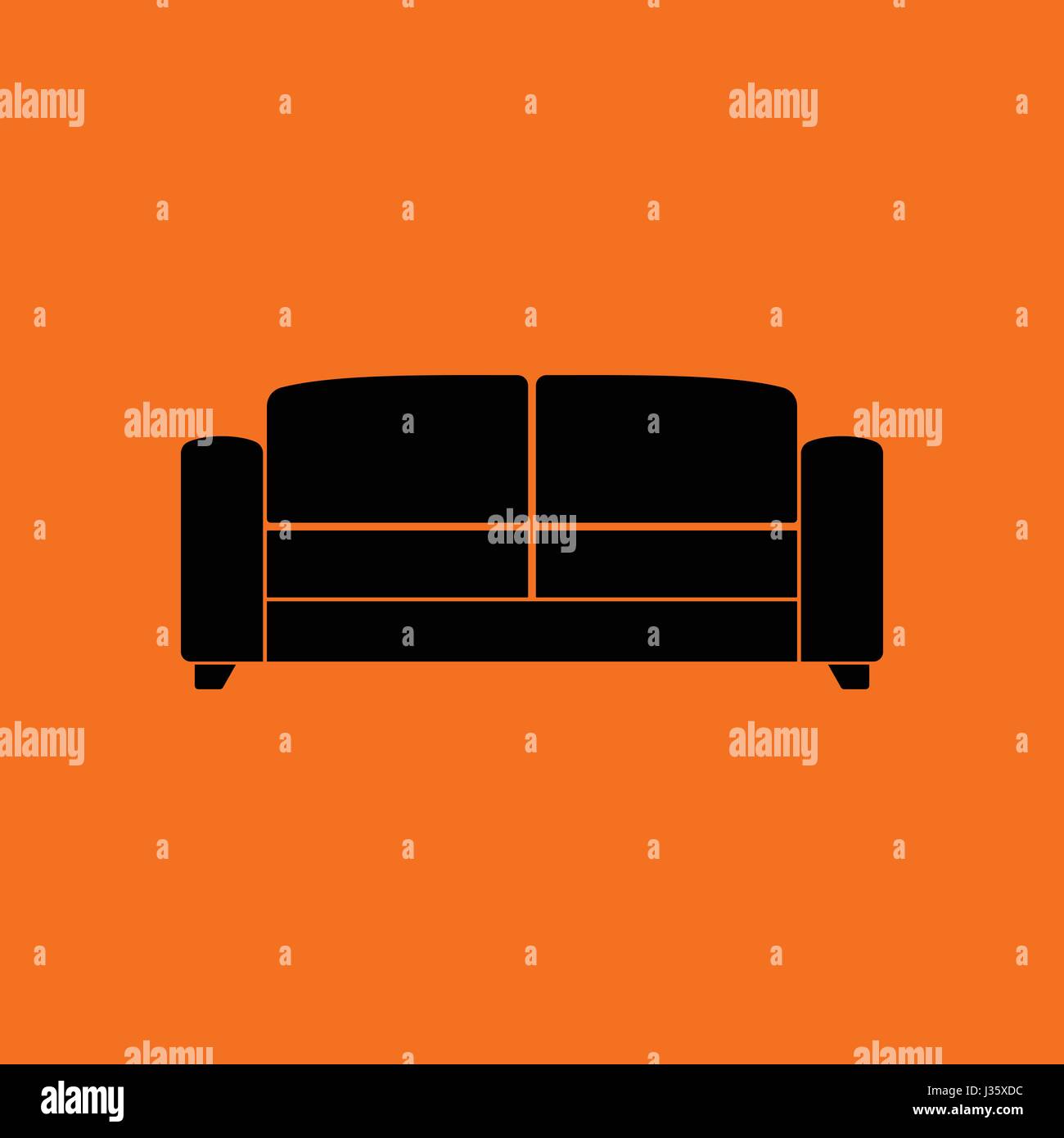 Office sofa icon. Orange background with black. Vector illustration ...