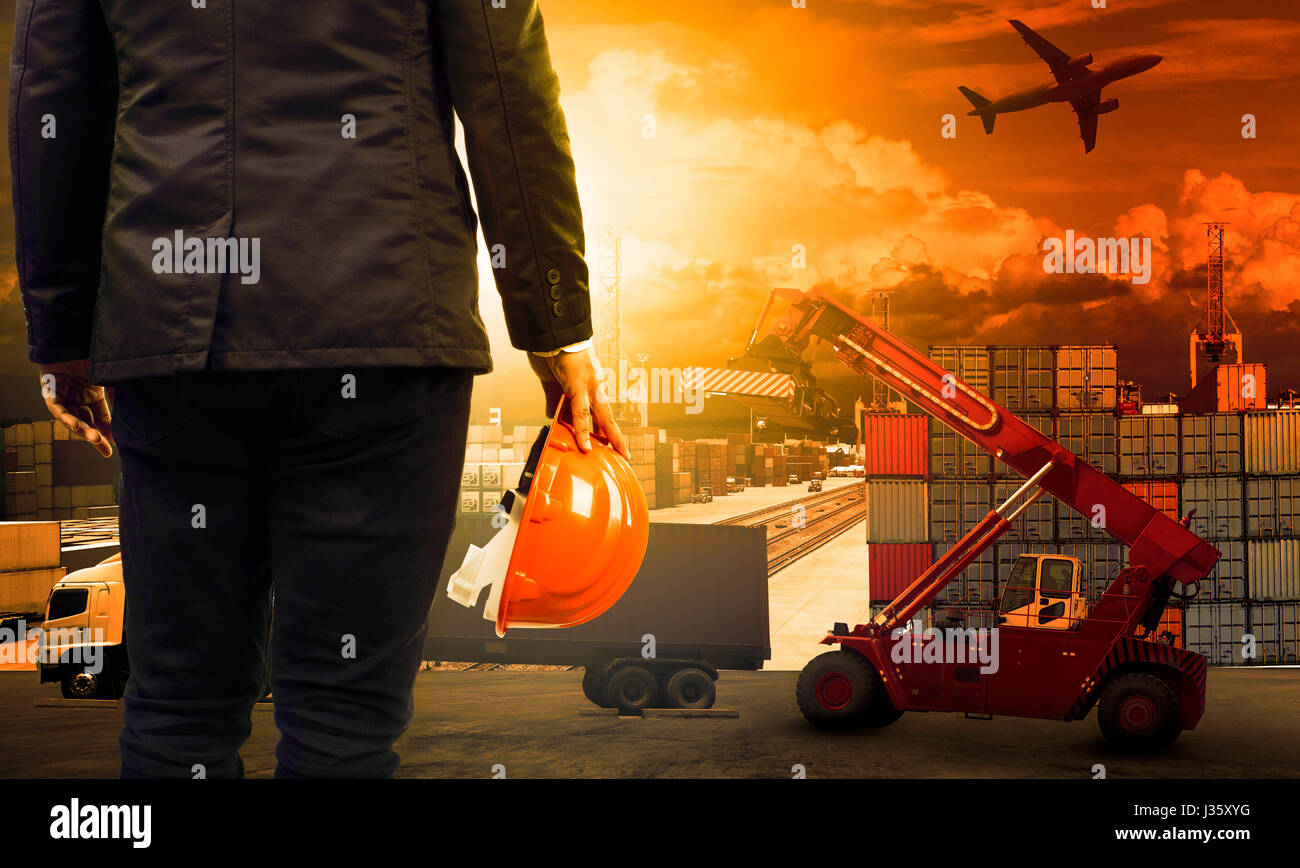 working man in container dock and land ,air transport ,import export ...