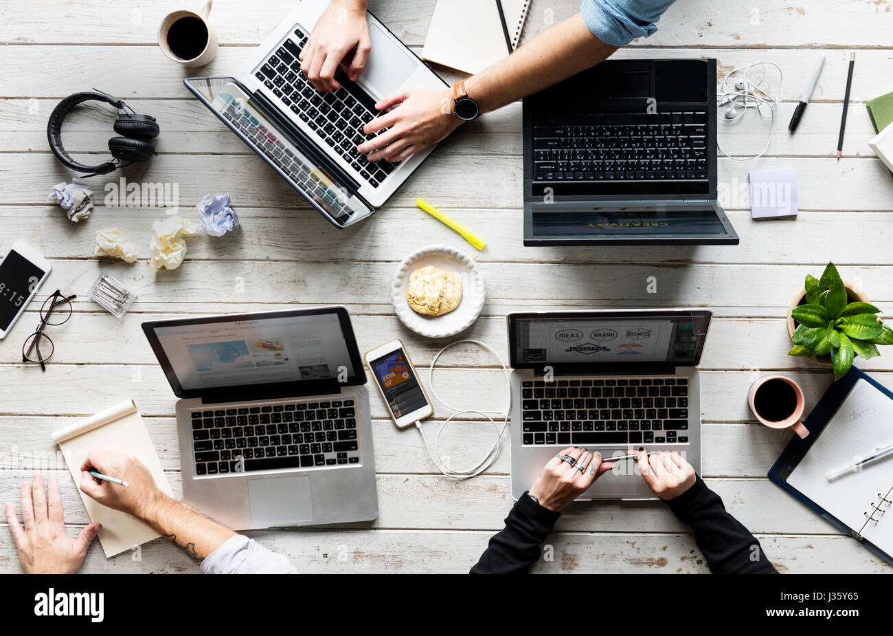 Hands Using Working on Laptop at Office Workspace Stock Photo - Alamy