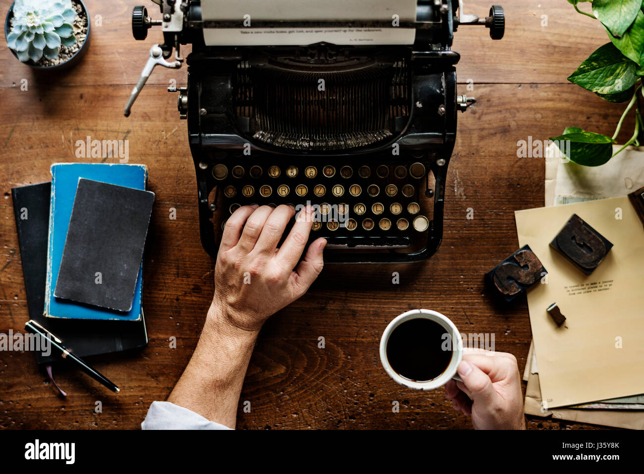 Hand Typing Retro Typewriter Machine Work Writer Stock Photo - Alamy