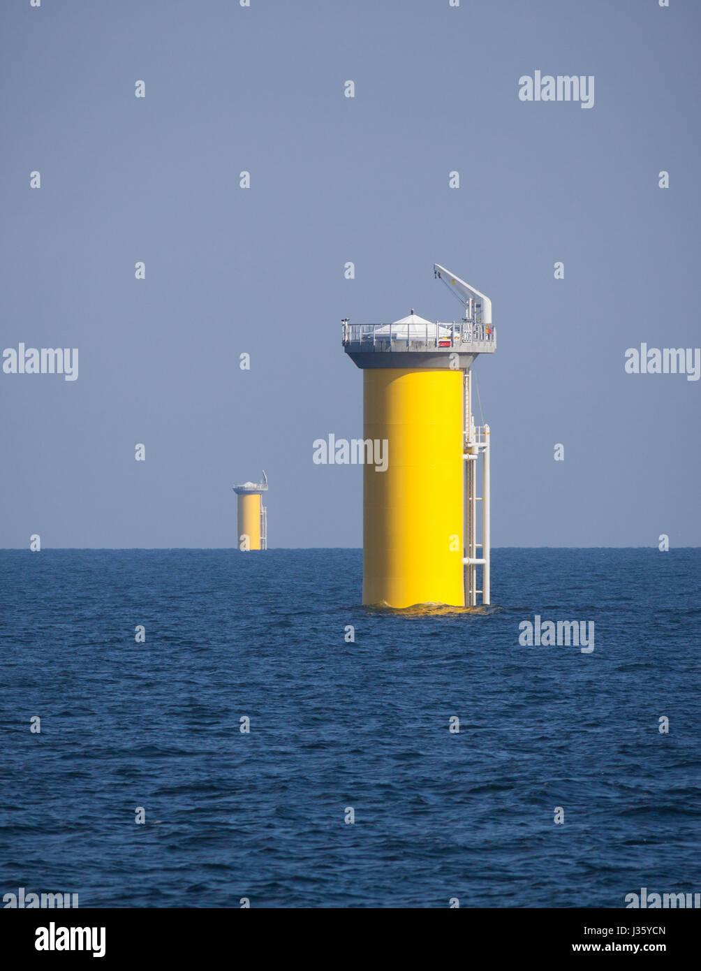 Newly installed turbine foundations and transition pieces (TPs) on ...