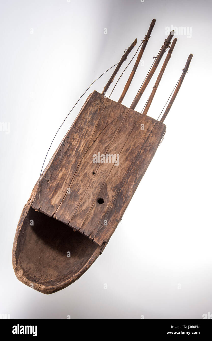 Handmade african instrument, guitar species isolated on white ...