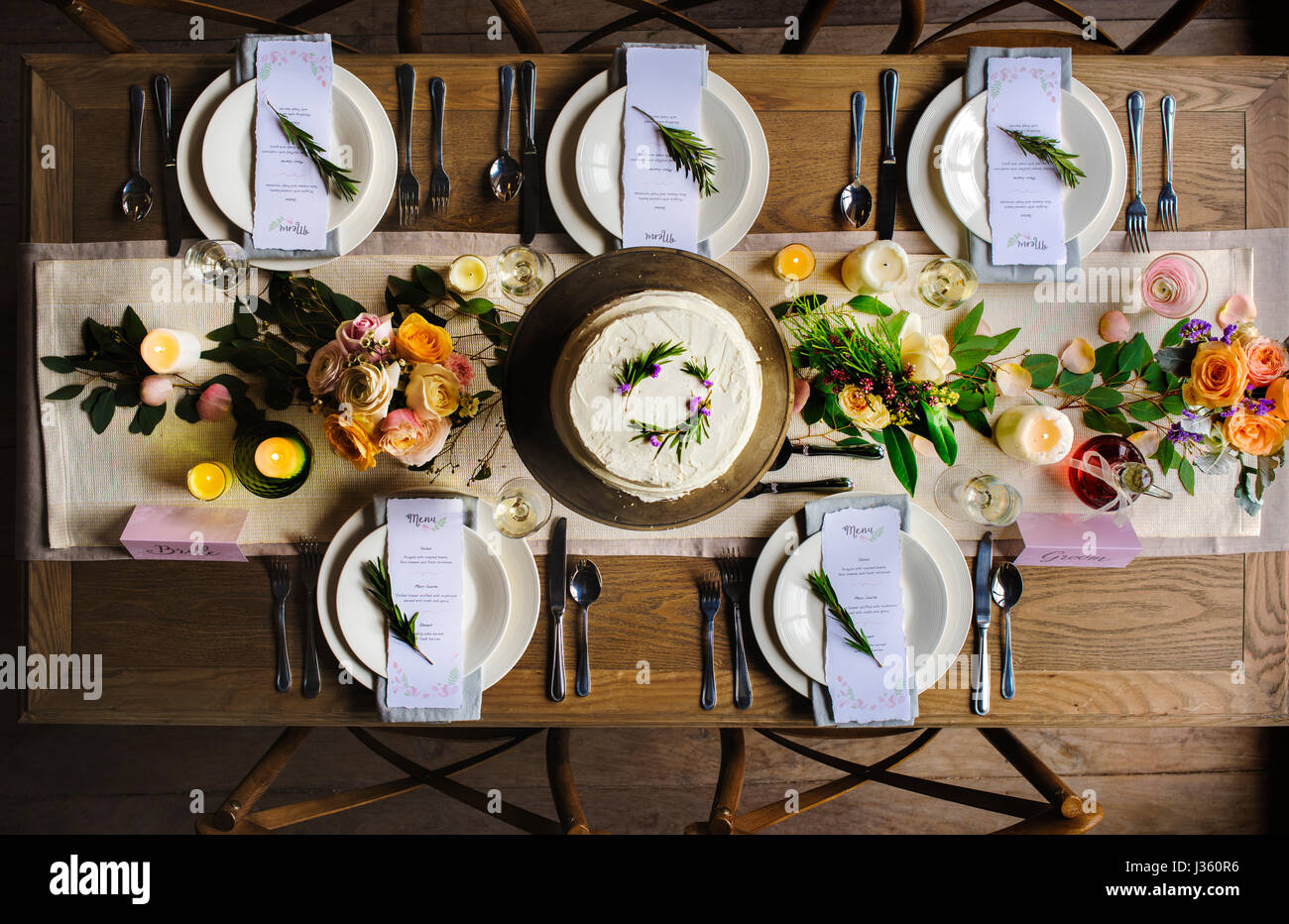 Elegant Restaurant Table Setting Service for Reception with Menu Card ...