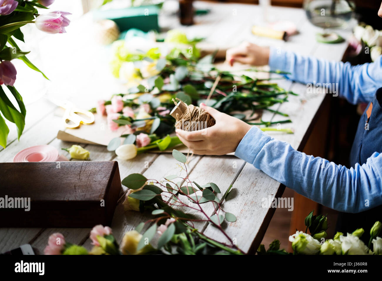 Florist Making Fresh Flowers Bouquet Arrangement Stock Photo - Alamy