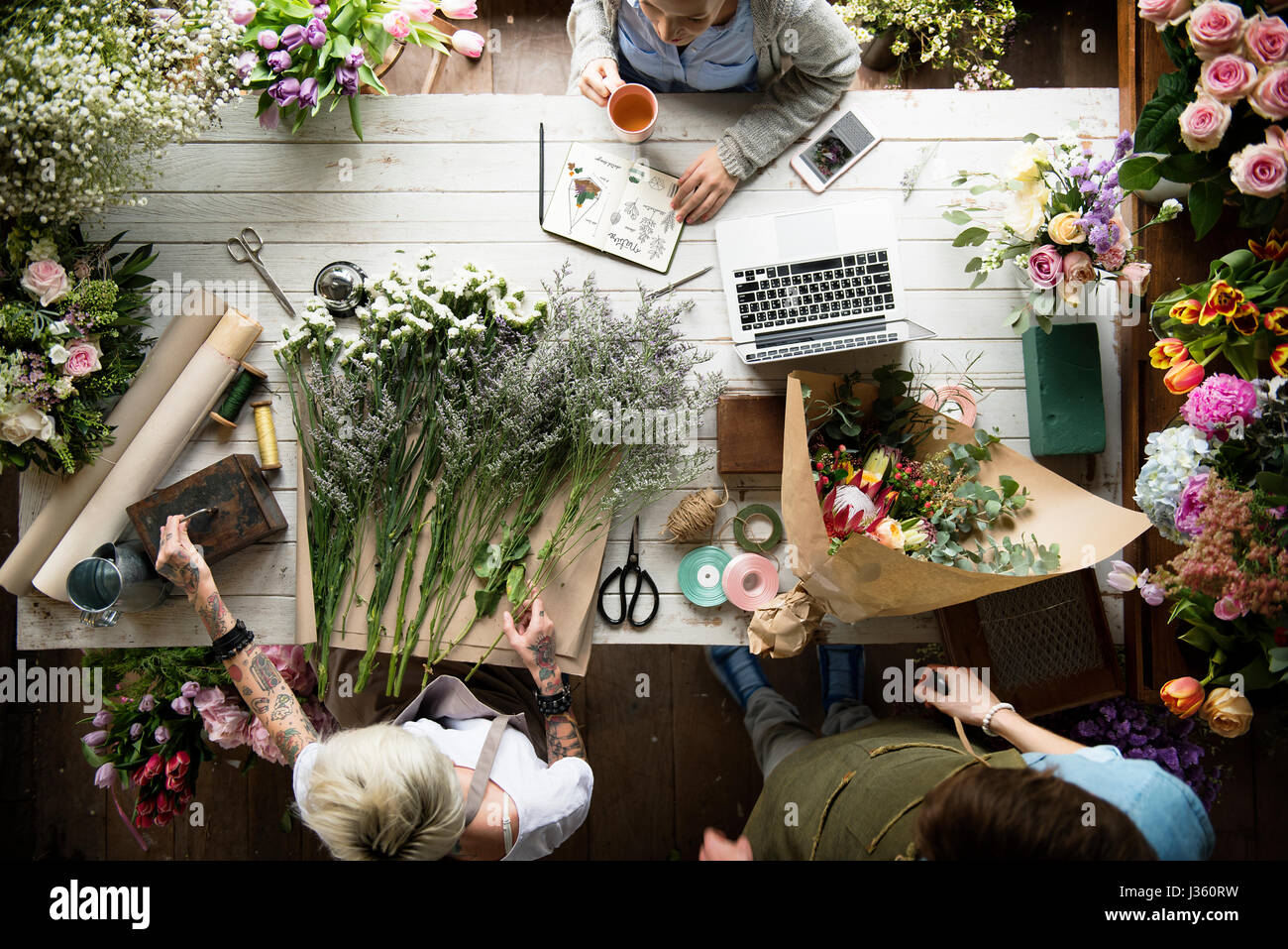 Florist Making Fresh Flowers Bouquet Arrangement Stock Photo - Alamy