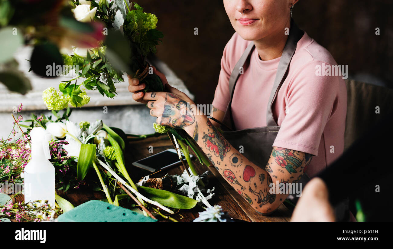 Florist Making Fresh Flowers Bouquet Arrangement Stock Photo - Alamy