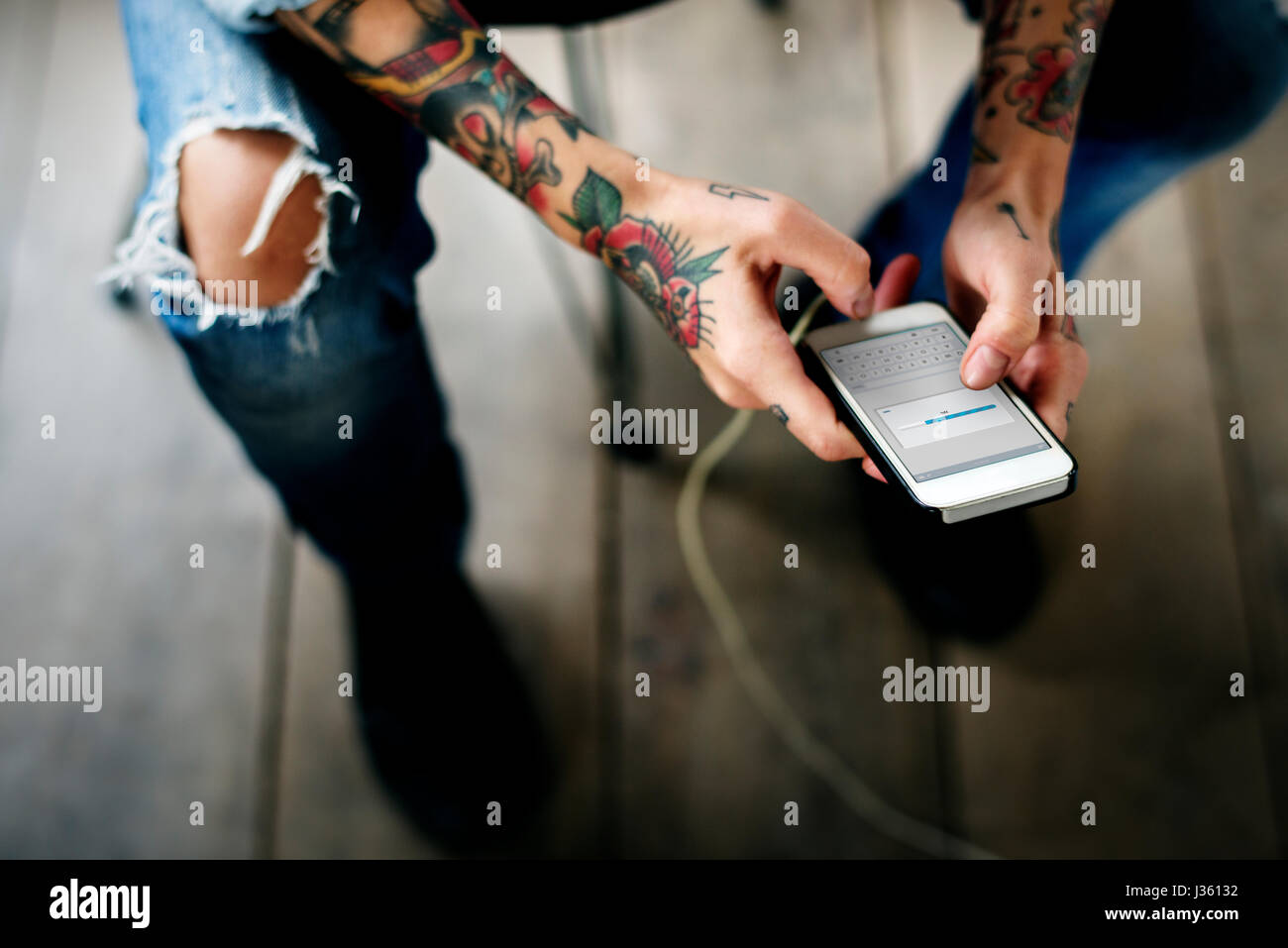 Hand Holding Mobile Phone Showing Downloading Data Screen Stock Photo ...