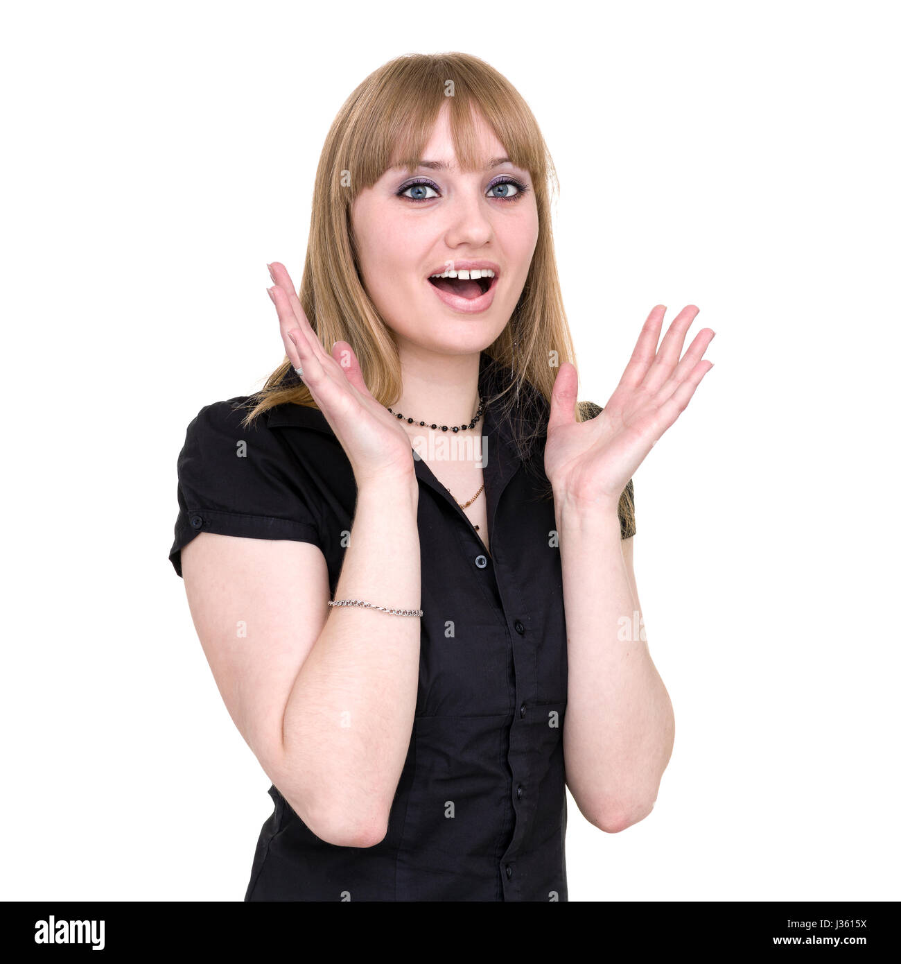 portrait of surprised young lady isolated on white Stock Photo - Alamy