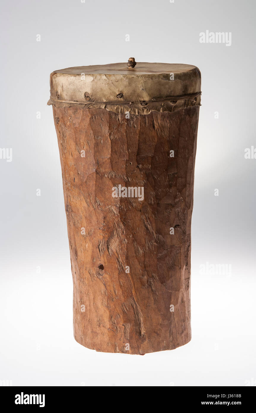 Handmade african instrument, wooden drum, isolated on white background ...