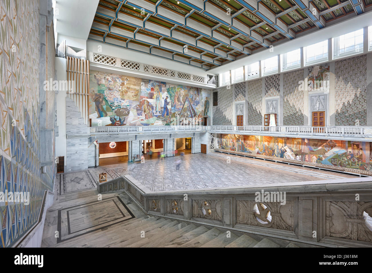Norway. Oslo city hall interior. Radhus. Peace nobel award. Horizontal ...