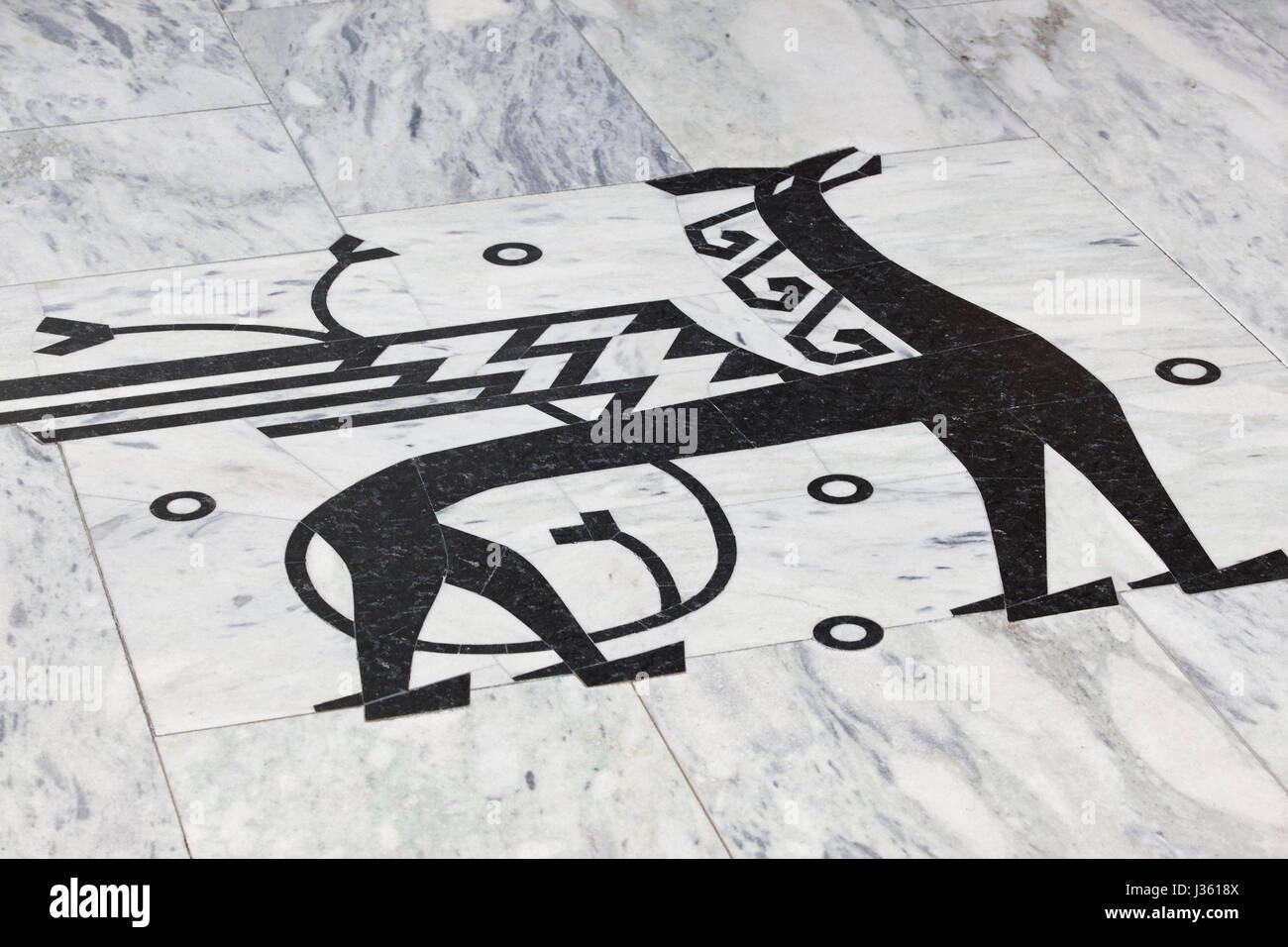 Norwegian sign symbol with winged dragon. Black marble stone ...