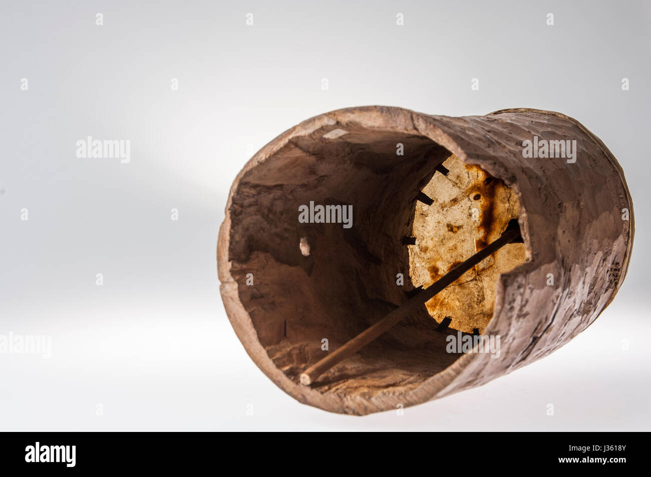 Handmade african instrument, wooden drum, isolated on white background ...