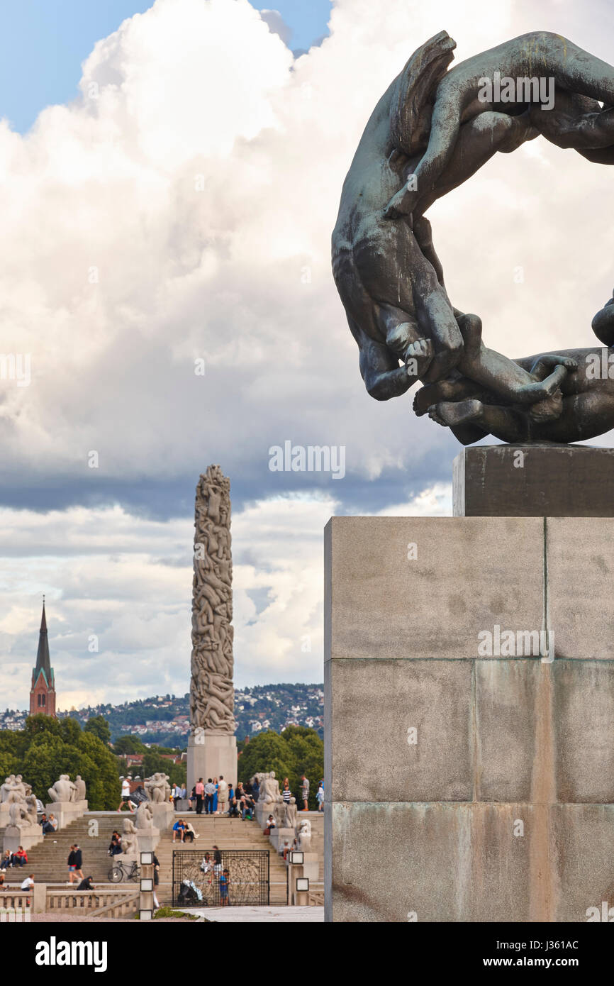 Norway Oslo Vigeland park sculptures and cathedral. Travel and tourism ...