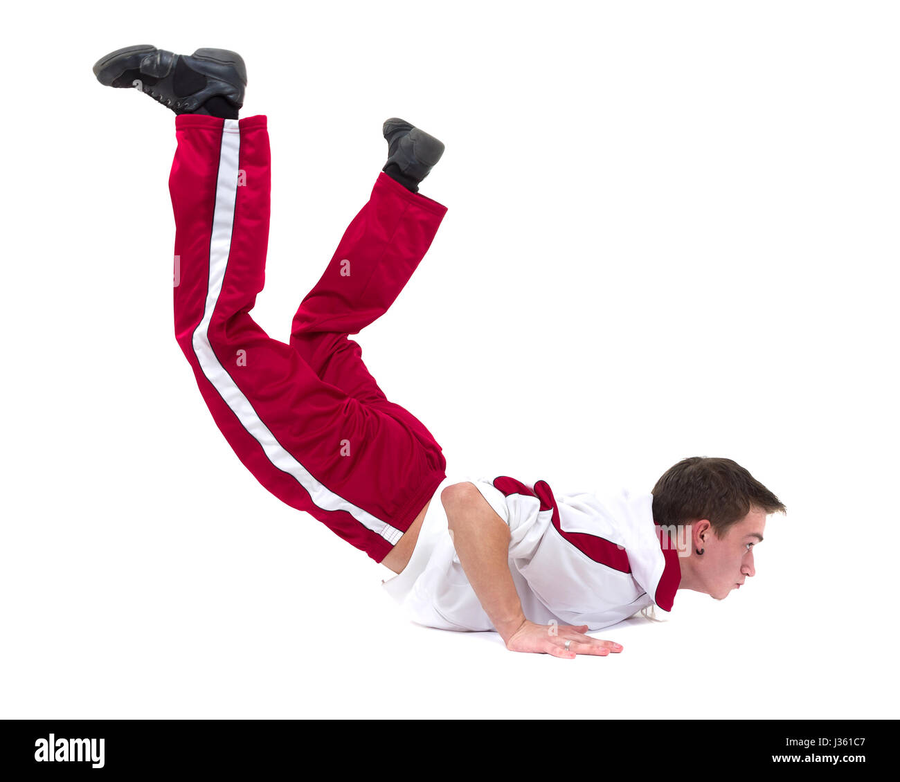 Disco dancer showing some movements against isolated white background ...