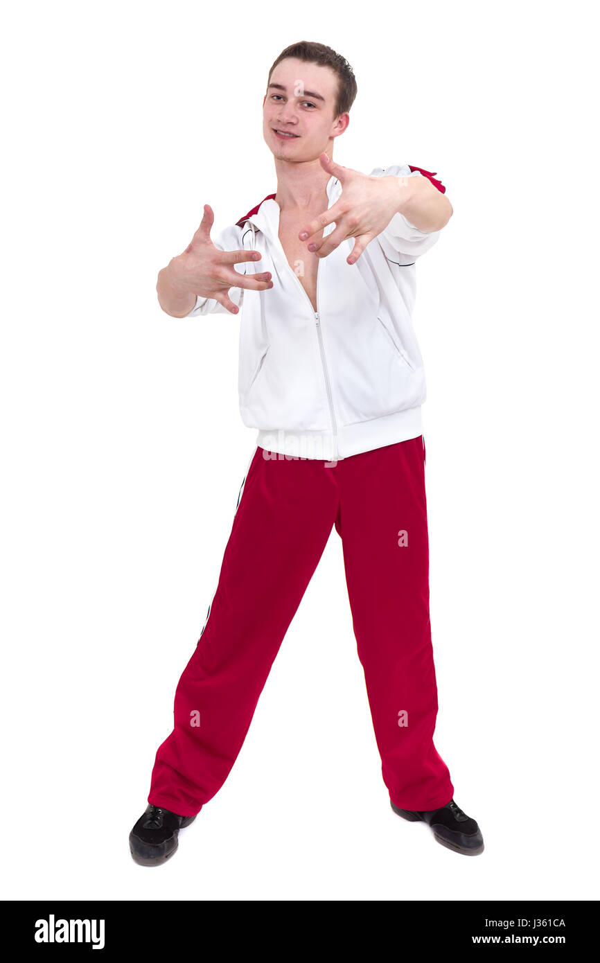 Disco dancer showing some movements against isolated white background ...