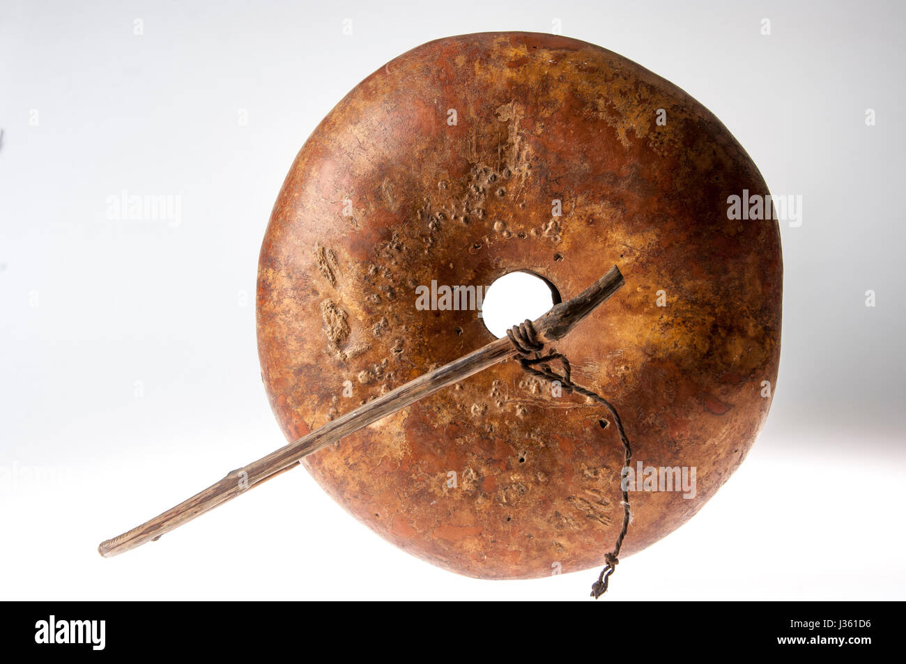African handmade instrument, blowing, isolated on white background ...
