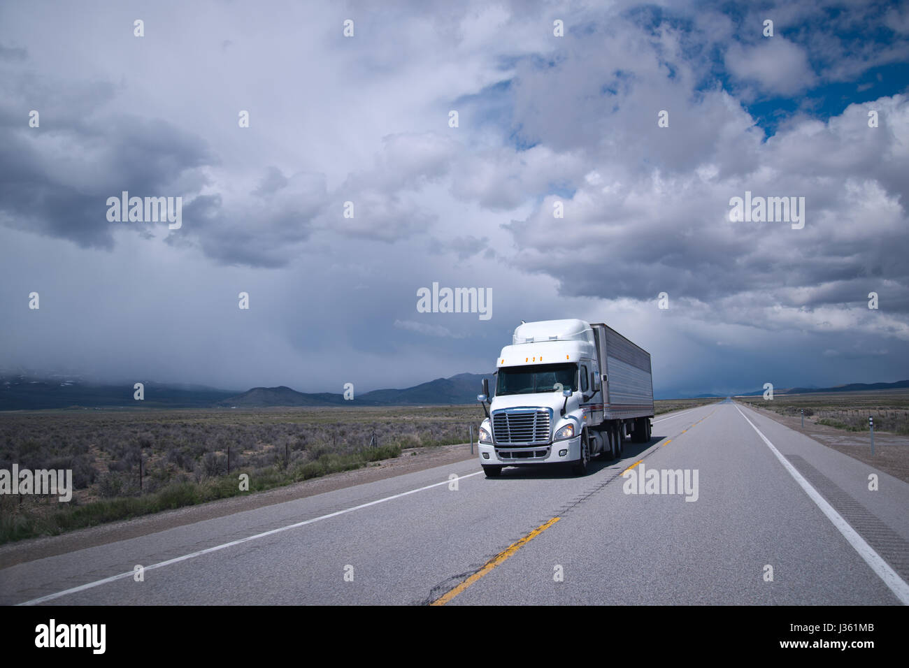 Single stylish professional commercial white big rig semi truck with ...