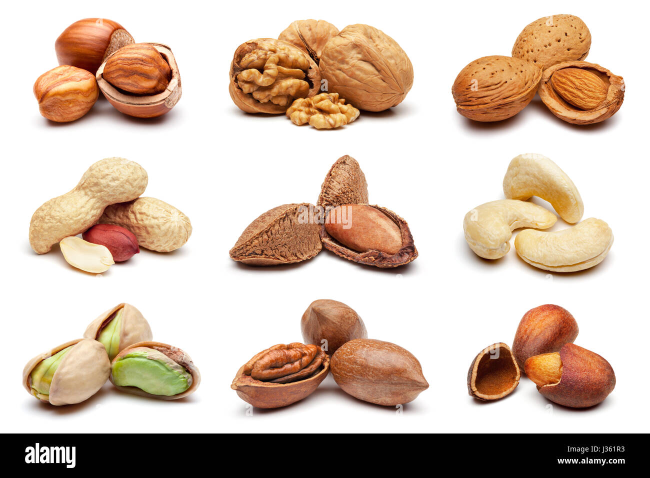 Set of various nuts isolated on the white background Stock Photo - Alamy