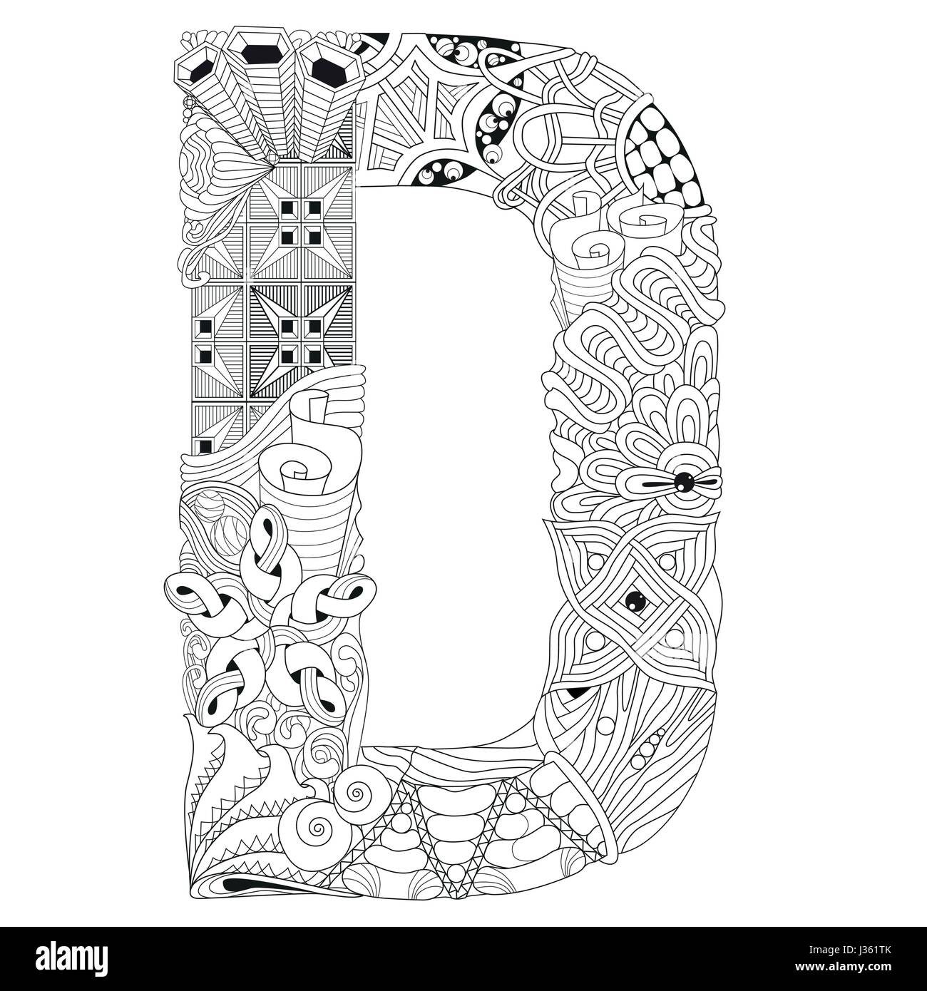 Letter D for coloring. Vector decorative zentangle object Stock Vector ...