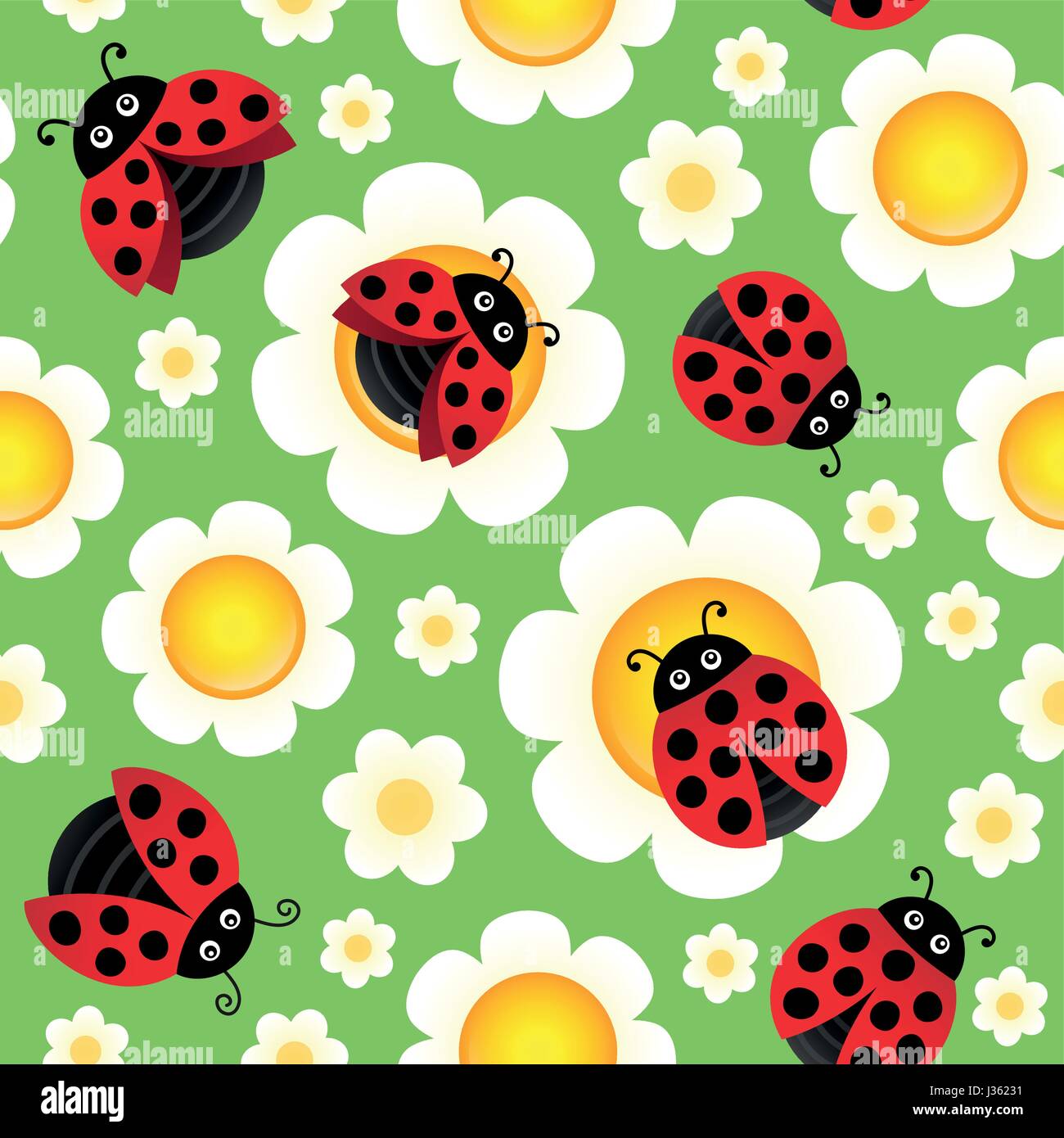 Flowers and ladybugs seamless background - eps10 vector illustration ...
