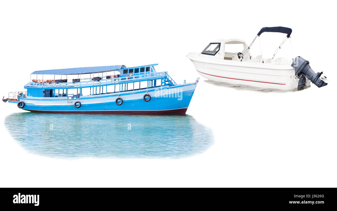 boat and ship floating over sea water isolated white background Stock ...