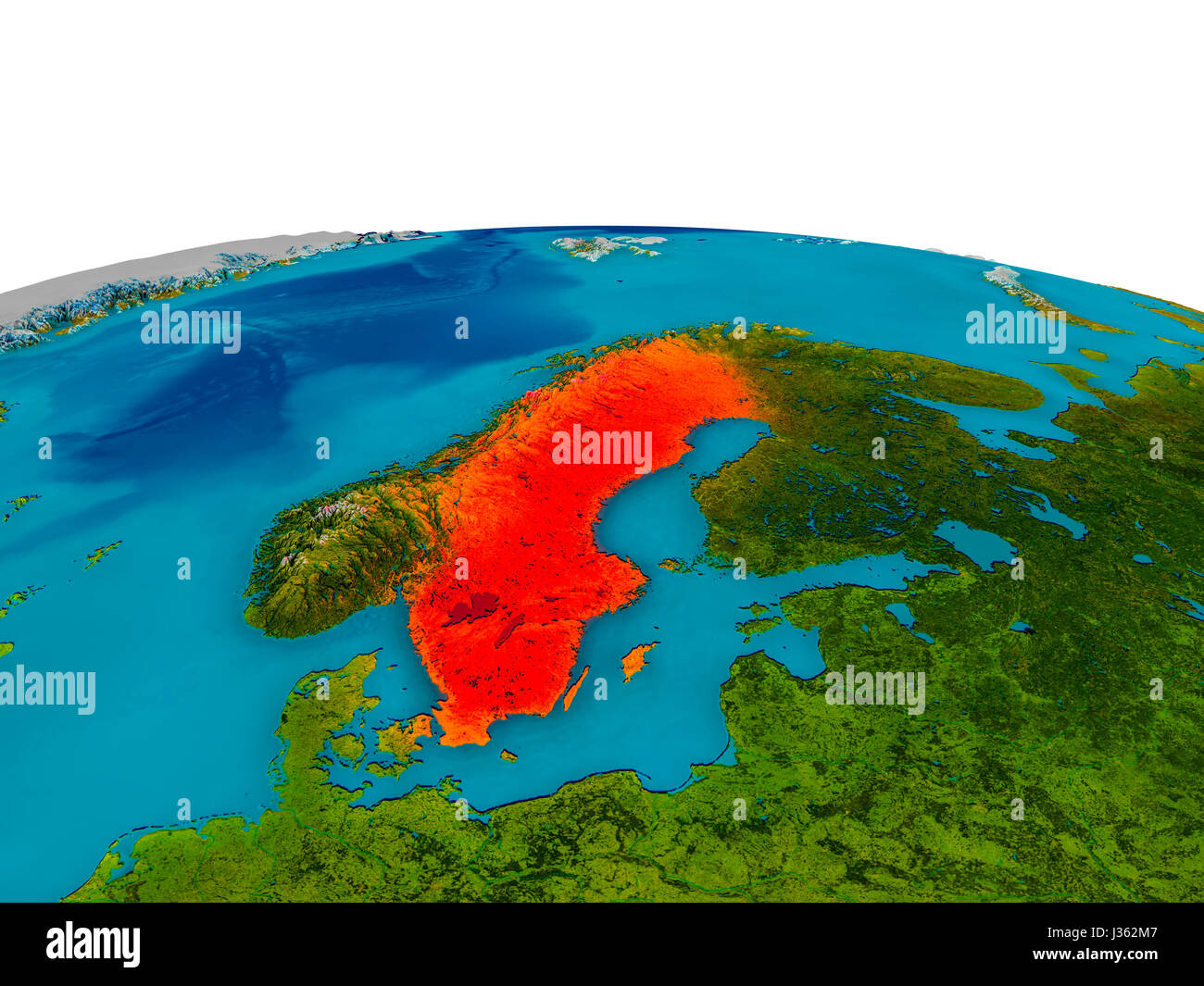 Sweden highlighted in red on detailed model of planet Earth. 3D illustration. Elements of this ...
