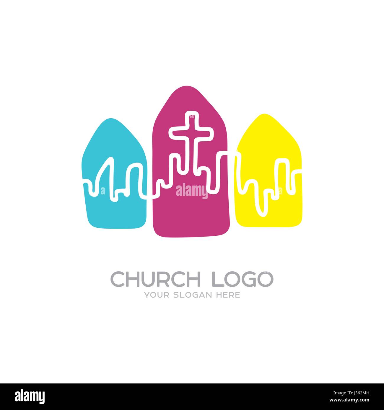 Church logo. Christian symbols. The city and the cross of Jesus Christ ...