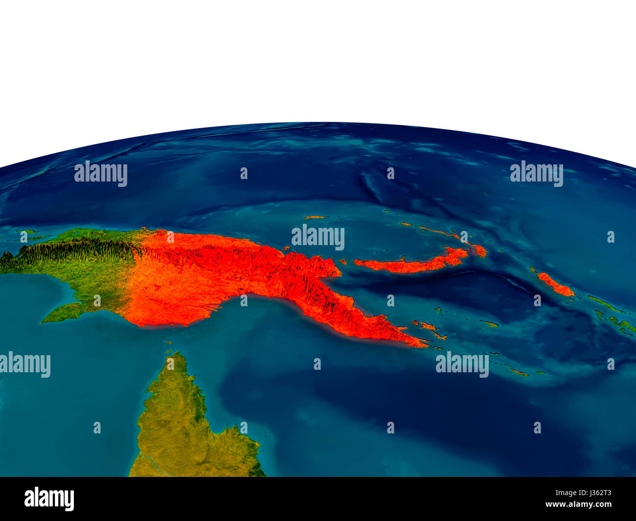 Papua New Guinea highlighted in red on detailed model of planet Earth ...