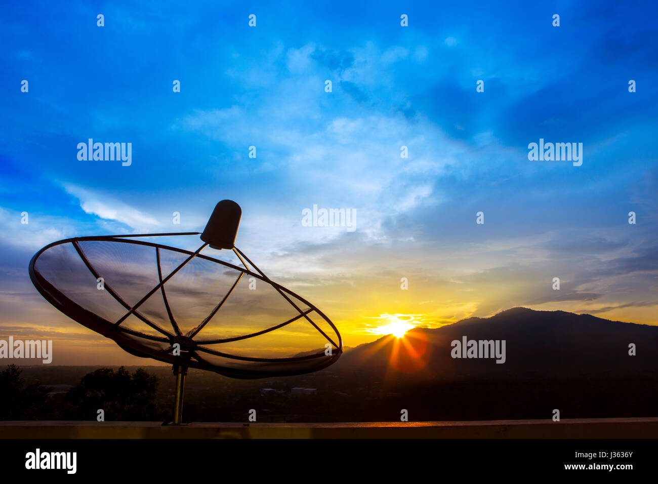 satellite dish and morning light sky for telecom and broadcasting ...