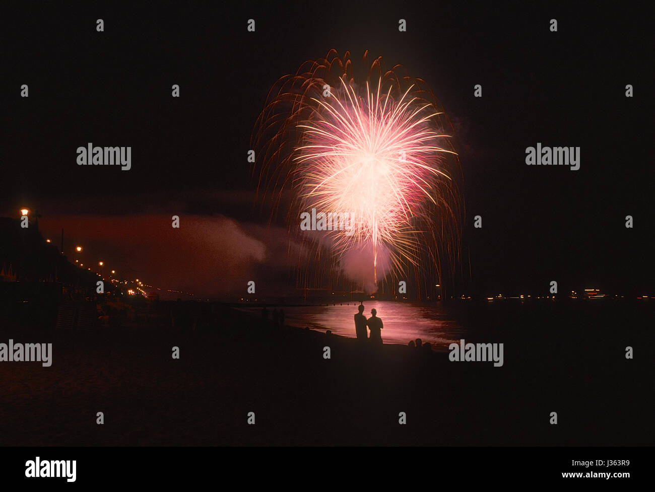 Organized Fireworks on the beach at Bournemouth, Dorset, England Stock ...