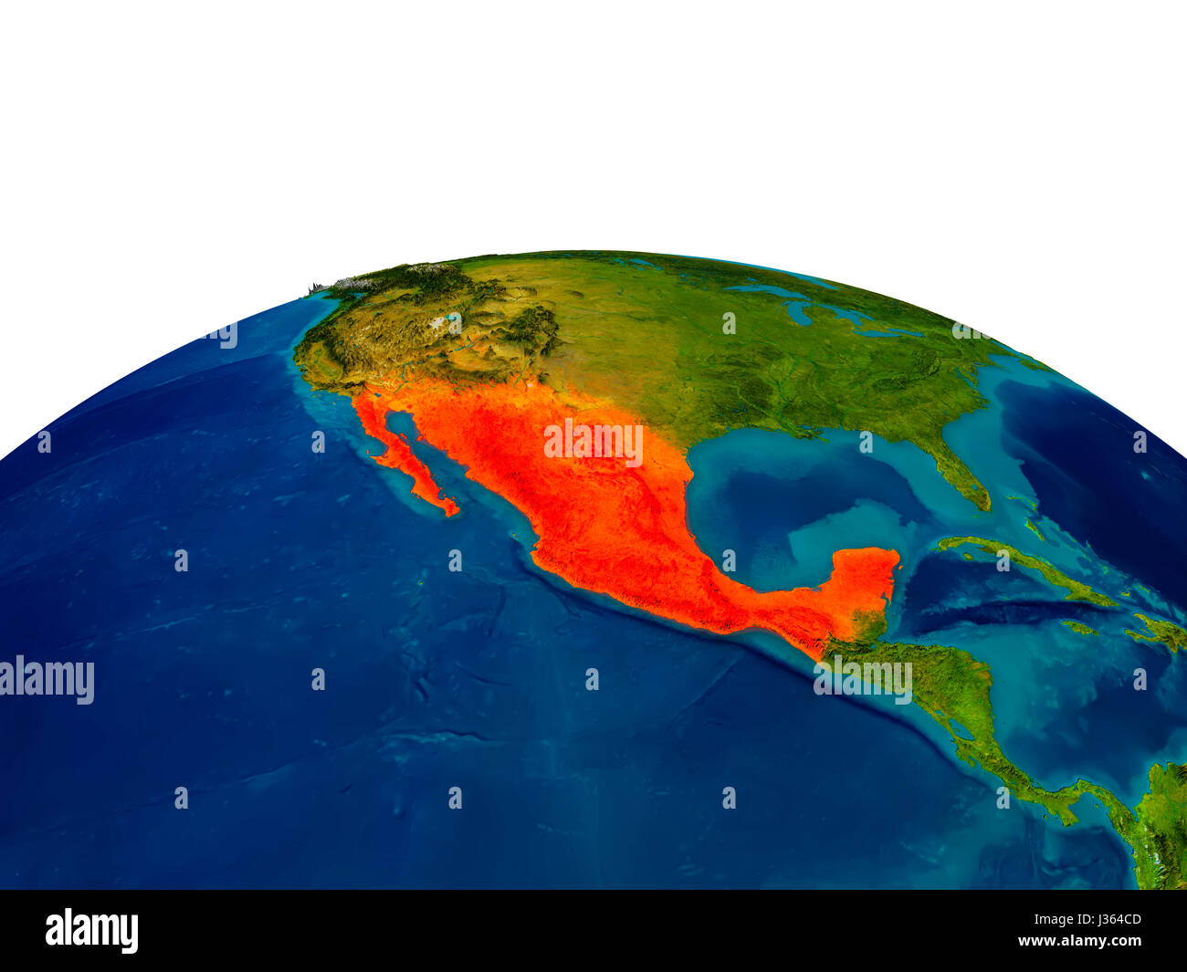 Mexico highlighted in red on detailed model of planet Earth. 3D ...