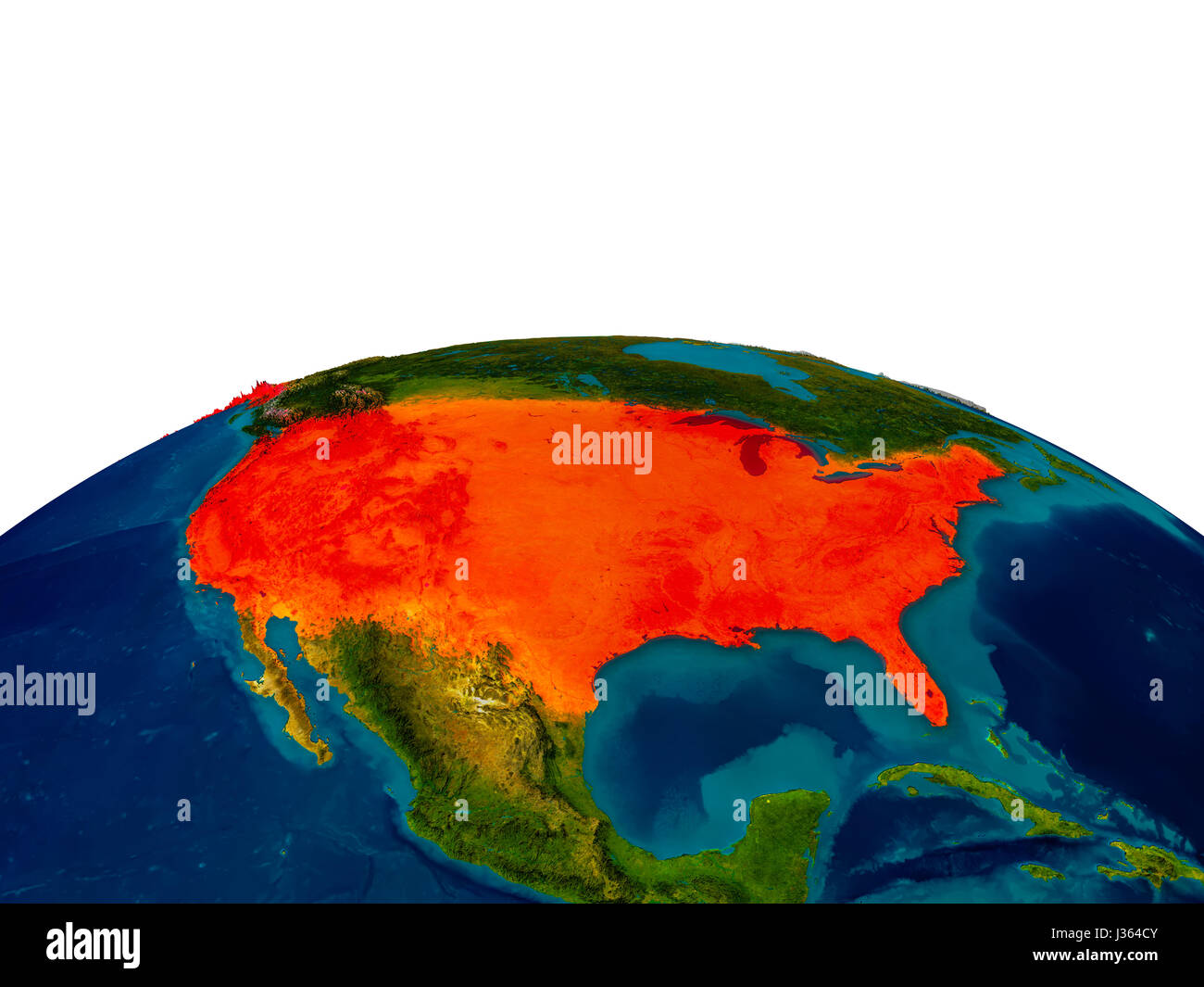USA highlighted in red on detailed model of planet Earth. 3D ...