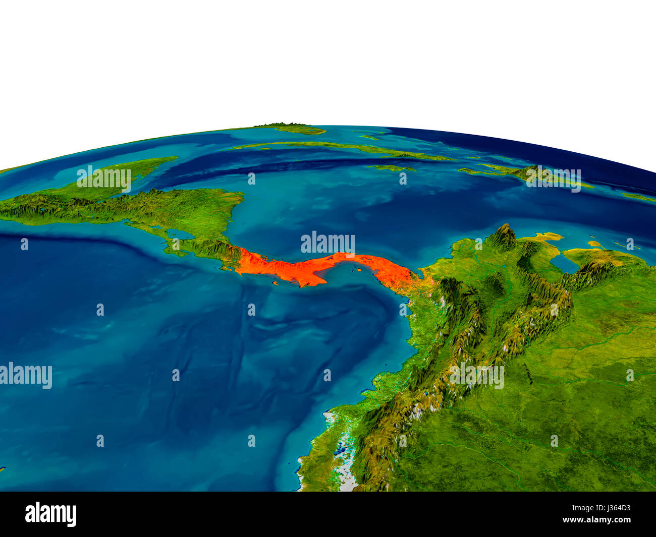 Panama highlighted in red on detailed model of planet Earth. 3D ...
