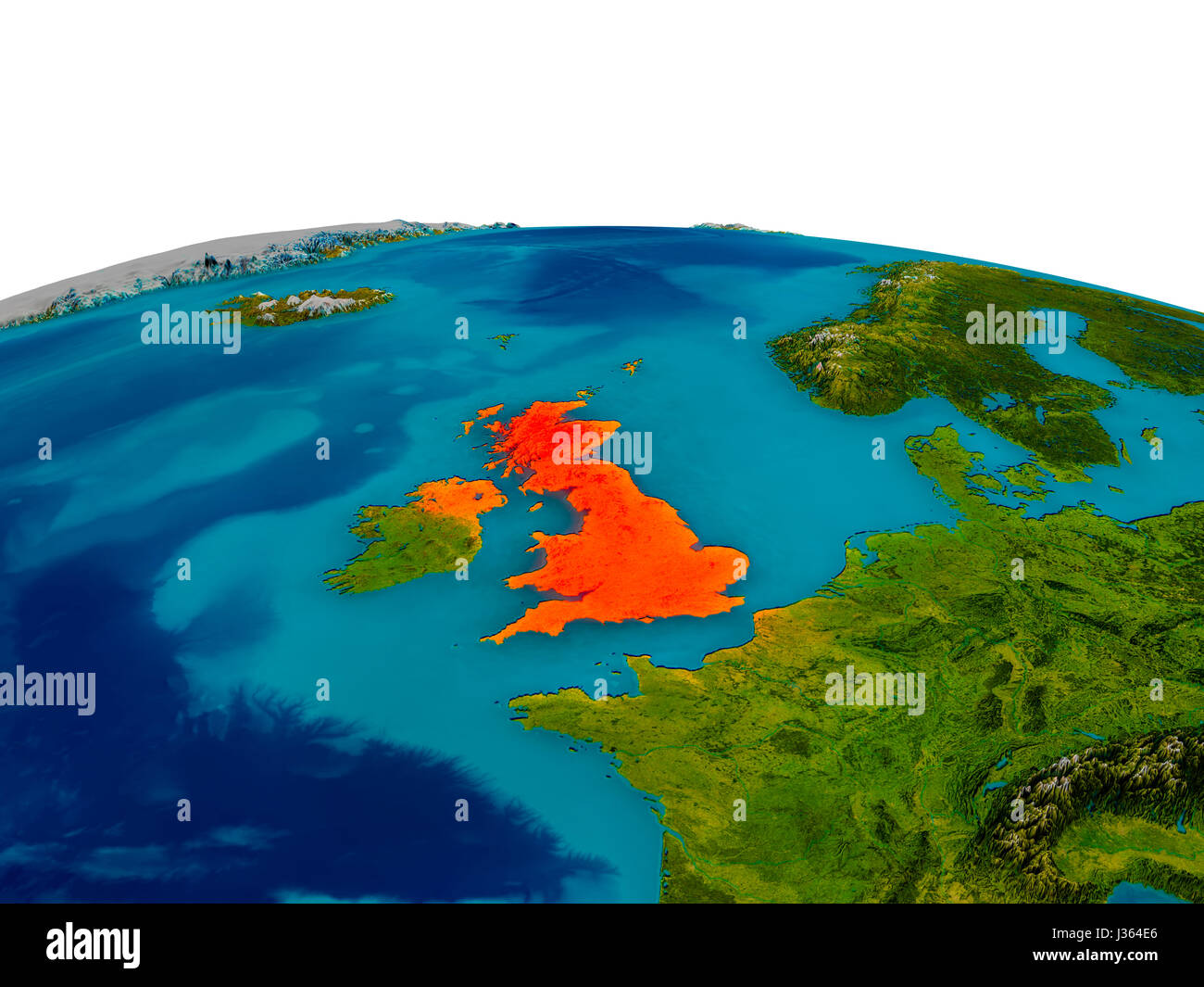 United Kingdom highlighted in red on detailed model of planet Earth. 3D ...