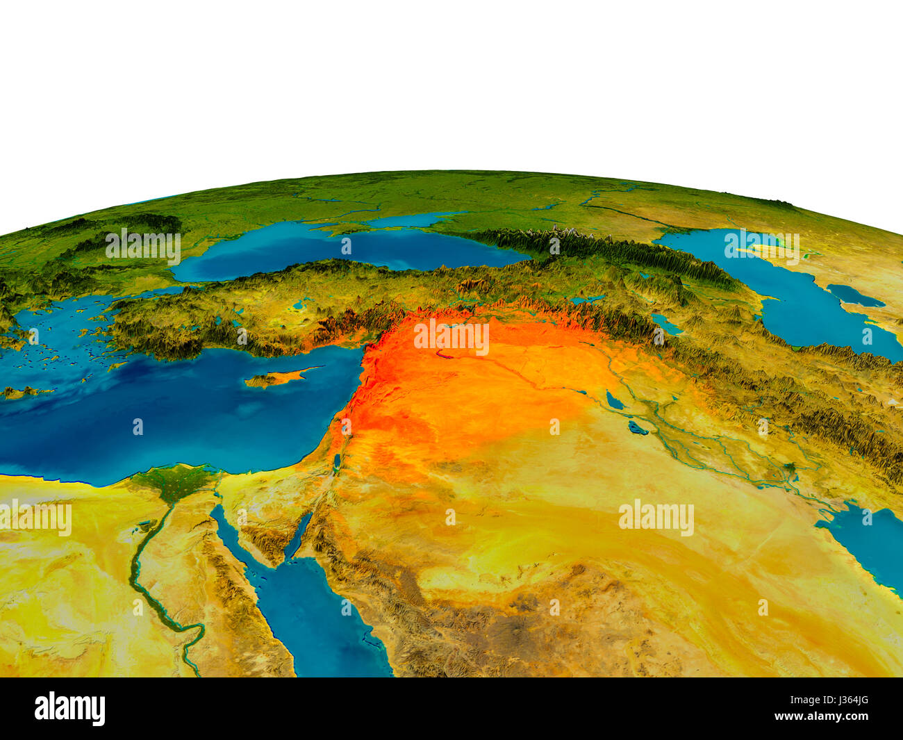 Syria highlighted in red on detailed model of planet Earth. 3D ...