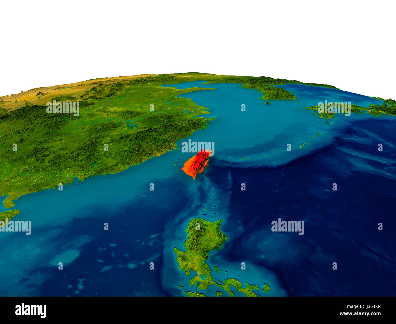 Taiwan highlighted in red on detailed model of planet Earth. 3D ...