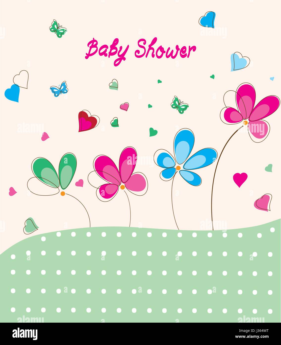 vector illustration of baby shower card with flowers and butterflies ...