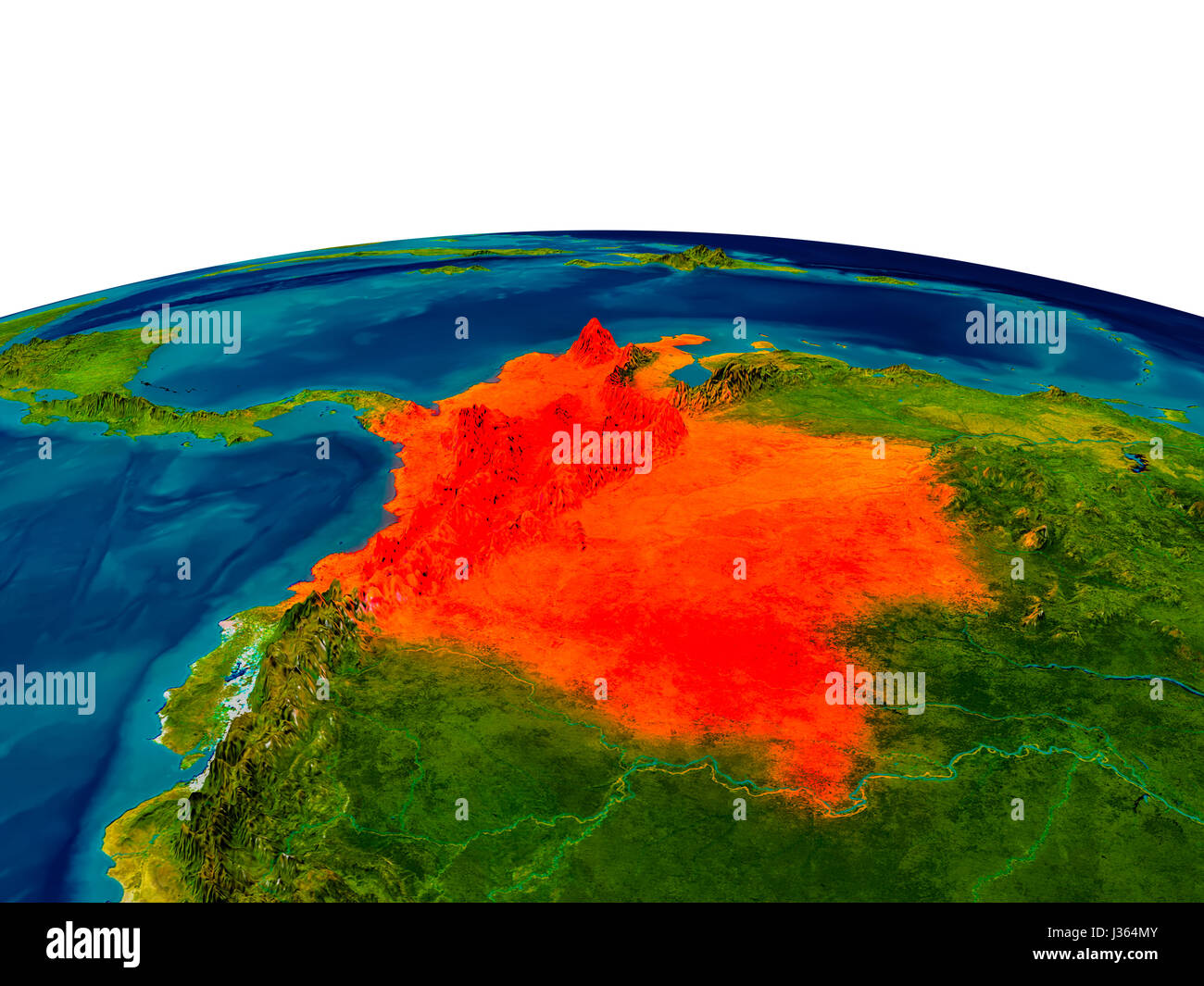 Colombia highlighted in red on detailed model of planet Earth. 3D ...
