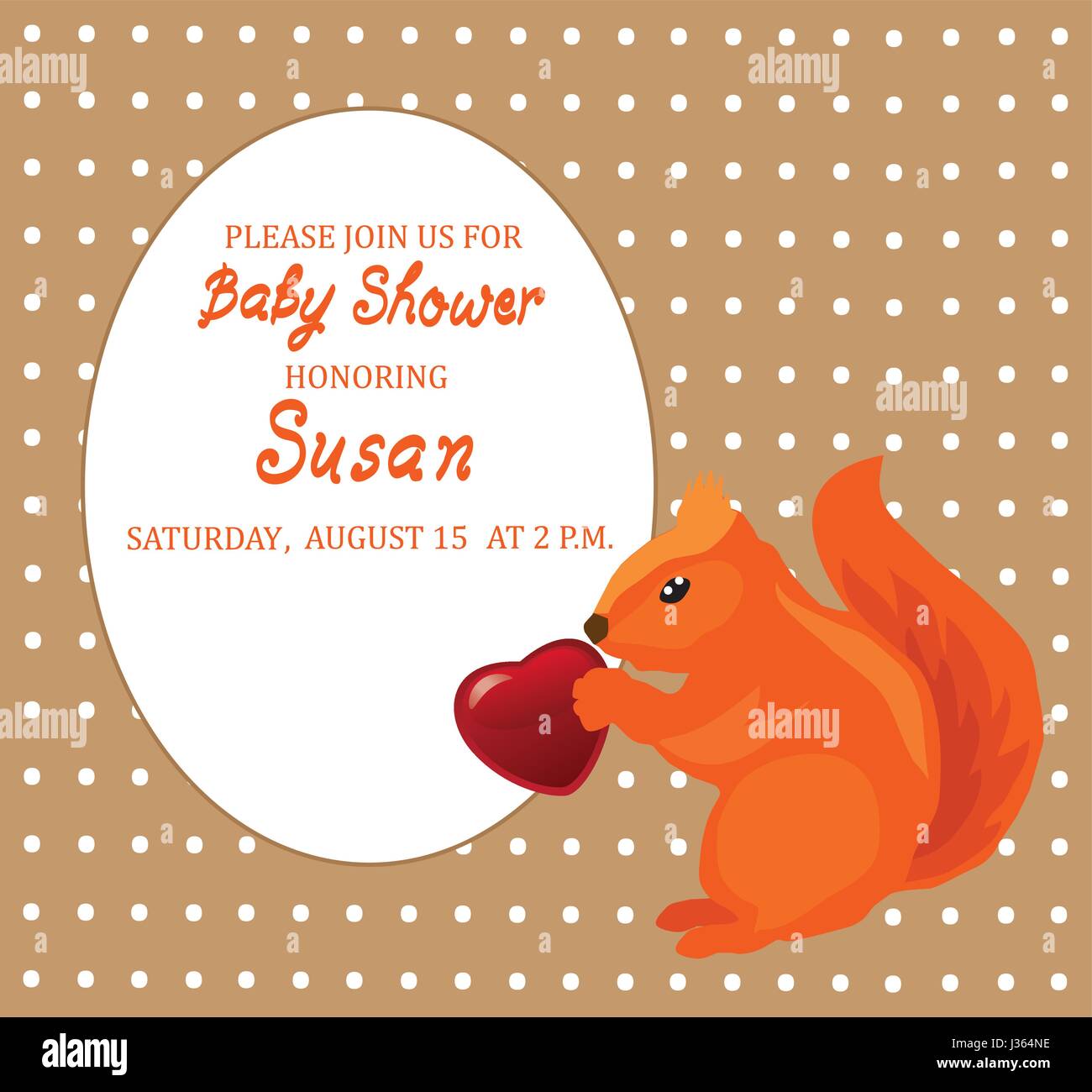 vector illustration of baby shower card with squirrel with red heart ...