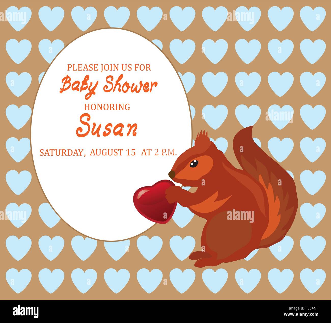 vector illustration of baby shower card with squirrel with red heart ...