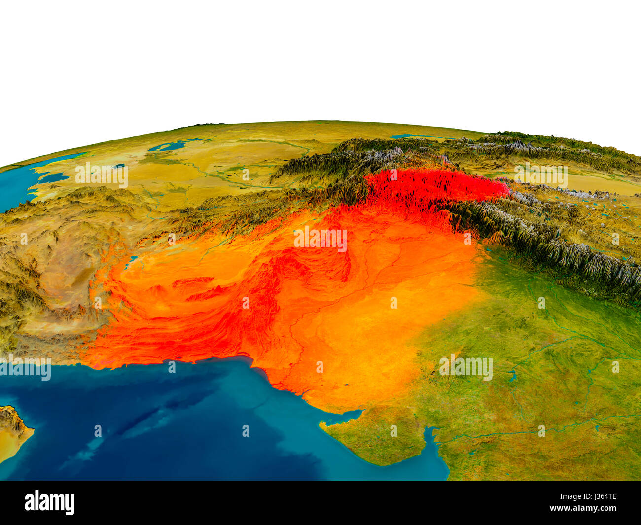 Pakistan highlighted in red on detailed model of planet Earth. 3D ...