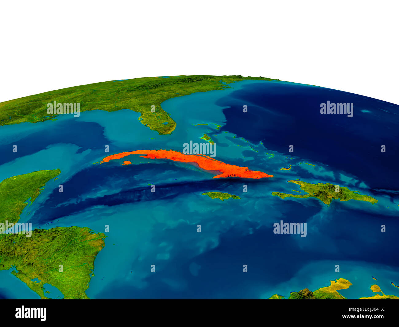 Cuba highlighted in red on detailed model of planet Earth. 3D ...