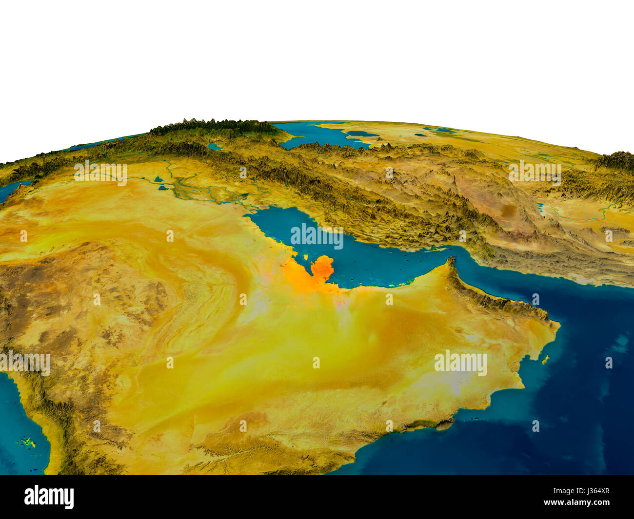 Qatar highlighted in red on detailed model of planet Earth. 3D ...