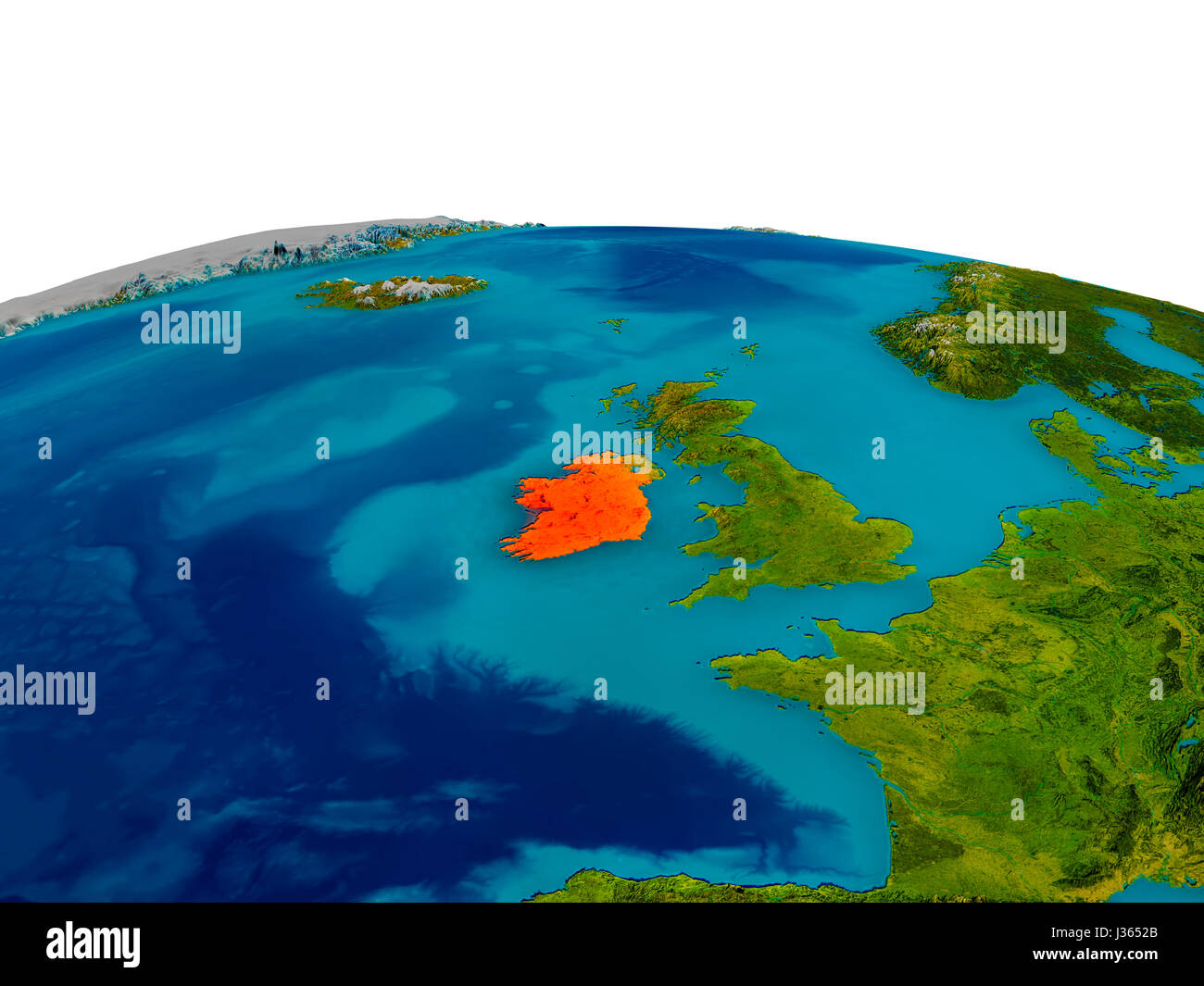 Ireland highlighted in red on detailed model of planet Earth. 3D ...