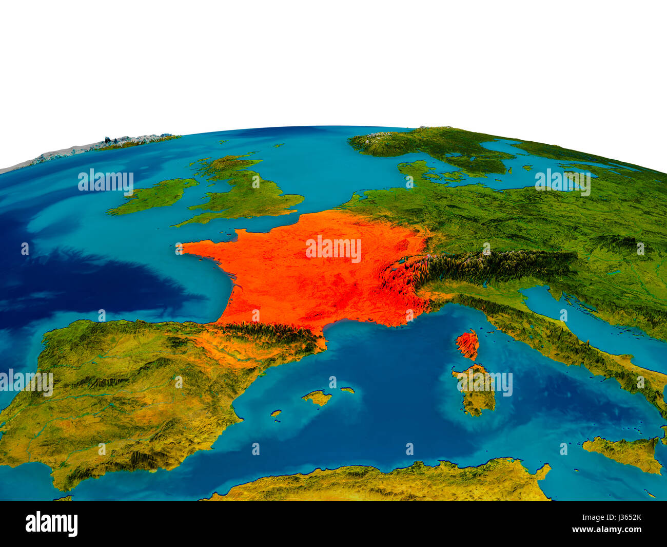 France highlighted in red on detailed model of planet Earth. 3D ...