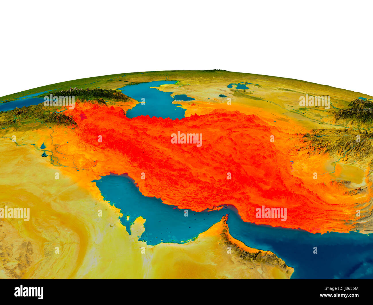 Iran highlighted in red on detailed model of planet Earth. 3D ...